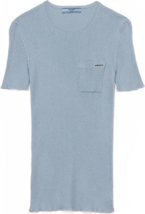 Prada haut en soie à col rond - Bleu