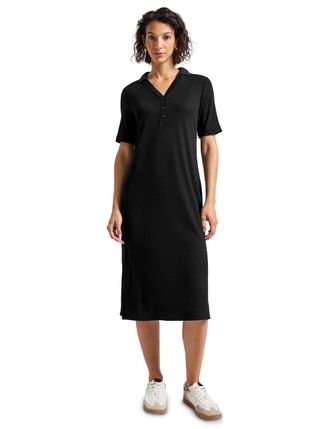 Street One Damen 1408920 Polokleid mit Rippstruktur, Black, 38