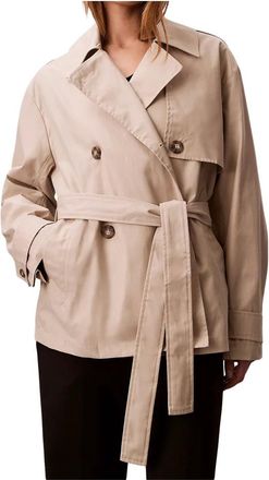 Calvin Klein Femme, Manteaux, Gris, Taille: 42 FR Trench-coat mi-long en coton