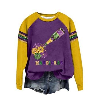 Generic Pull &agrave; manches longues pour femme - Motif bouteille de champagne - Motif floral - Pull tendance - Mardi Gras - Unisexe - Tenue de carnaval - Pull &agrave; ma
