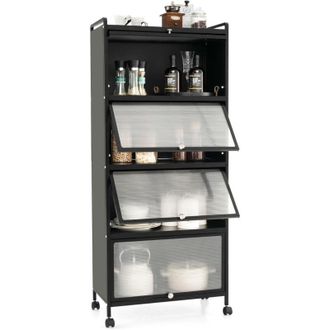 Costway Tag&egrave;re Cuisine 5 Niveaux, Armoire de Cuisine 4 Portes pc Escamotables avec 4 roulettes, &Eacute;tag&egrave;re Micro-Ondes pour Salle &agrave; Manger, Salon, 60 x 32 x 154