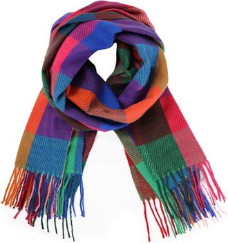 Glamexx24 Schal Damen Winter Kariert Schal, Strickset Schal &uuml;bergro&szlig;er Quadratisch Deckenschal Halstuch Streifen Muster Fransen Ponch, Pink-Blau-Gruen