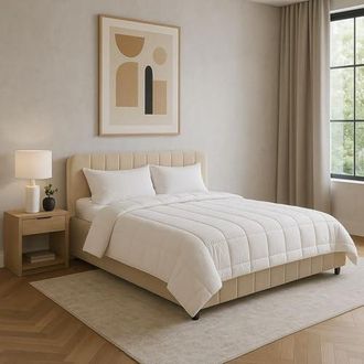 Someo Lit Coffre en Velours avec t&ecirc;te de lit rembourr&eacute;e &eacute;cru 160x200