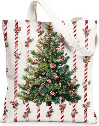 Generic Sac fourre-tout en toile motif arbre de No&euml;l, sacs de courses r&eacute;utilisables, l&eacute;gers et lavables avec bandouli&egrave;re pour cadeaux, voyages, ext&eacute;rieur, 33 