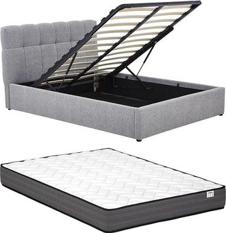 Vente-Unique Bett mit Bettkasten + Matratze - 160 x 200 cm - Bouclé-Stoff - Grau - MAZIRI