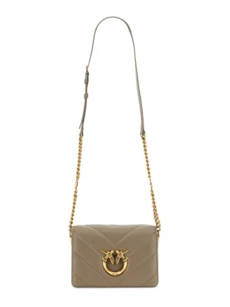 Pinko Womens Click Mini Love Bag Beige Leather Shoulder