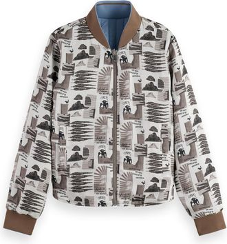 Scotch & Soda Wendbare, bedruckte und gesteppte Bomberjacke, Art Dept Collage Grey Scale U076, XL