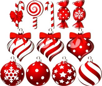 Generic S&uuml;&szlig;igkeiten-Weihnachtsornamente - 12 St&uuml;ck 2D-Lutscher-Zuckerstangen-Ornamente | Festliche Partyzubeh&ouml;r | Niedliche H&auml;ngedekoration - s&uuml;&szlig;e Pr&auml;sentatio