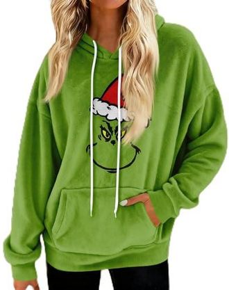 Generic Le Grinch Sweat A Capuche Femme Deguisement Noel Vetement Christmas Polaire Sweet Hiver Chaud 2025 Moche Pilou Oversize Pyjama De Plaid Pull Femmes Ad