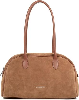Lancaster Femme, Sacs, Brun, Taille: ONE Size Zipped Suede Shoulder Tote