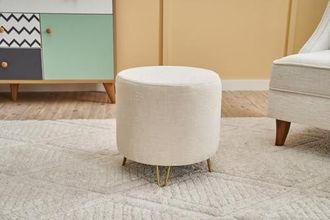 Atelier Del Sofa Elegant Velvet Pouffe, Cream & Gold, 40 x 40 x 40 cm | 100% Wooden Frame, 32 DNS Foam for Comfort | Stylish Accent for Modern Living Spaces