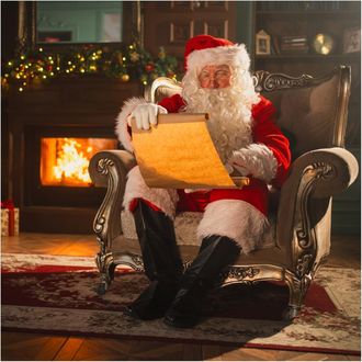 Wallario Sticker/Aufkleber f&uuml;r K&uuml;hlschrank/Geschirrsp&uuml;ler/K&uuml;chenschr&auml;nke, Selbstklebende Folie - 60 x 60 cm, Motiv: Der Weihnachtsmann pr&uuml;ft die Liste