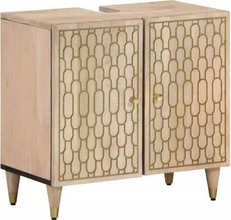 vidaXL Vidaxl - Meuble lavabo salle de bain en bois massif de manguier - Dimensions 62x33x58 cm - Motif sculpt&eacute; &agrave; la main - Fixation murale incluse