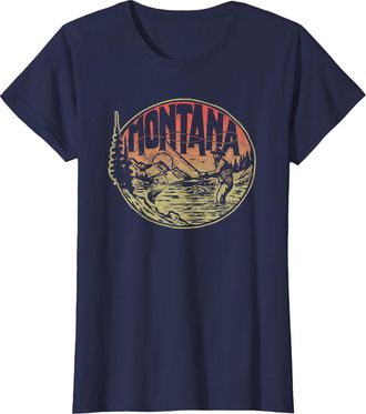 Giant Step Design Co. Montana Vintage Fly Fishing Retro Trout Stream Outdoor T-Shirt