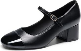 Dream Pairs Mary Jane Shoes Chaussures habillées à talon bas et fermé à bout épais pour femme, Noir, 39.5 EU