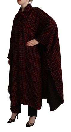 Dolce & Gabbana Womens Black Red Cotton Checkered Over Coat Jacket And Clothing