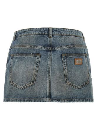 Dolce & Gabbana Cross-Embellished Denim Skirt - Blue