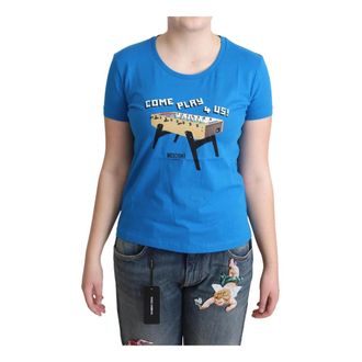 Moschino Blaues Baumwoll-Komm-Spiel 4 Uns Print T-Shirt - - Tops - Damen - Blau - M
