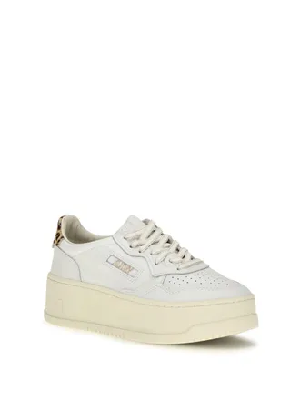Autry Womens Medalist Platform Leather Sneakers White-Leopard White/leopard