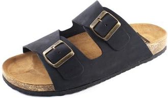 Esprit Sandales en cuir nubuck pour homme - Mules en cuir v&eacute;ritable avec semelle en li&egrave;ge - Fabriqu&eacute;es en Espagne, Noir, 43 EU