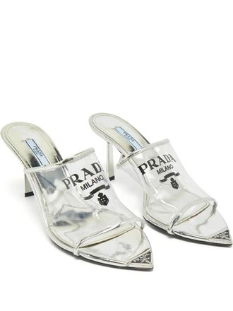 Prada sandales &agrave; d&eacute;tail de logo - Blanc