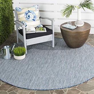 Safavieh Zeitgenössische Teppich für Wohnzimmer, Esszimmer, Schlafzimmer - Courtyard Collection, Kurzer Flor, Marineblau Und Grau, 122 X 122 cm