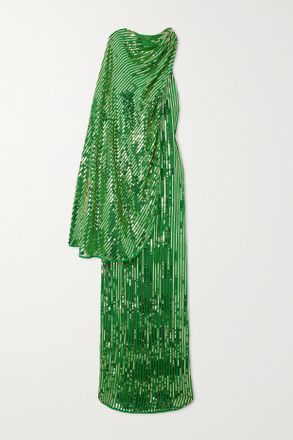 Johanna Ortiz + Net Sustain Poder Tejido Wandelbares Maxikleid Aus Cr&ecirc;pe De Chine Aus Seide Mit Verzierungen - Gr&uuml;n