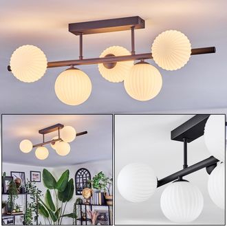 HOFSTEIN Deckenleuchte Chehalis, 5-flammige Deckenlampe aus Metall/Milchglas in Schwarz/Wei&szlig;, moderne Leuchte im Retro/Vintage-Design (Schirme &Oslash; 12 cm), G9, Es