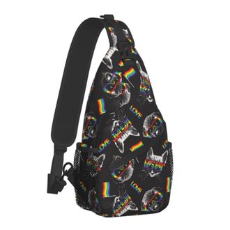 AOOEDM Kätzchen- und Welpengesichter mit Brille mit Lgbt-Symbol Umhängetasche für Damen und Herren, Tierdesign, Crossbody-Schultertaschen, lässiger Sling-Ruc