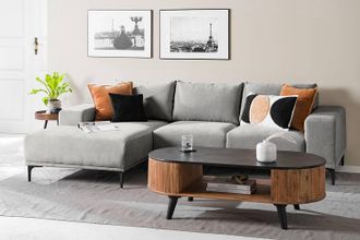 Mørteens home24 Ecksofa Grau/Grau Microfaser Hoku 244 x 78 x 150cm Longchair davorstehend links Modern