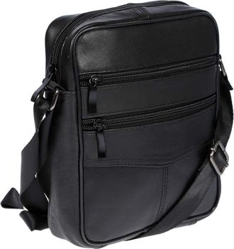 Christian Wippermann Kleine echt Leder Umhängetasche Tasche für Herren Damen Schultertasche Schwarz