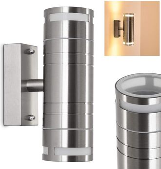HOFSTEIN Au&szlig;enwandleuchte Selve, Wandlampe aus Metall/Glas in Edelstahl, Gartenbeleuchtung 2 x GU10, moderne Wandleuchte mit Up&Down-Effekt, IP44, ohne Leuchtm