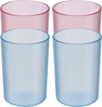 NUOBESTY 4 St&uuml;ck Zahnb&uuml;rstenbecher und Mundsp&uuml;lbecher aus Transparentem Kunststoff Wiederverwendbar Mittelgro&szlig; Bpa Frei Badezimmerbecher f&uuml;r Paare in Blau und 