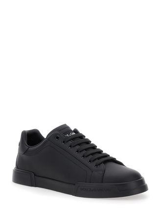 Dolce & Gabbana Mens Sneakers Portofino Light Black Leather Cotton Trainers