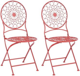 Beliani Beliani - Set aus 2 Garten-Bistrost&uuml;hlen Rot Eisen klappbar f&uuml;r den Au&szlig;enbereich UV-Rostbest&auml;ndigkeit Franz&ouml;sisch Retro-Stil
