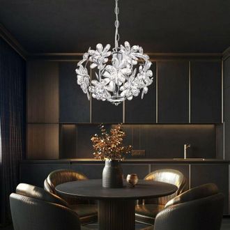 ETC Shop Pendelleuchte Hängeleuchte Blätterleuchte Deckenpendel Blumen Design, Acryl, Chrom, Schirmleuchte, Kugelform, 1x led 11W 1055Lm warmweiß, DxH 34x87 cm