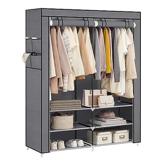 Songmics Armoire Chambre en Tissu, Porte-vêtements, Penderie, 45 x 127 x 176 cm cm, 2 Compartiments de Suspension, abvec Étagères, 4 Pochettes, Grande Capacité