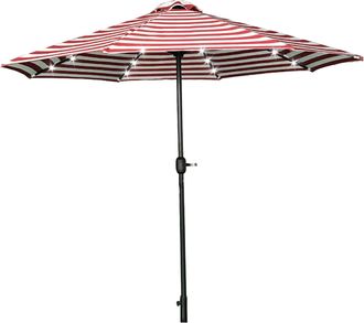Generic Sonnenschirm mit LED Solar 2,7m, Gartenschirm Rot-weiß Gestreift, Sonnenschirm Strand mit Handkurbel, für Balkon, Terrasse & Garten