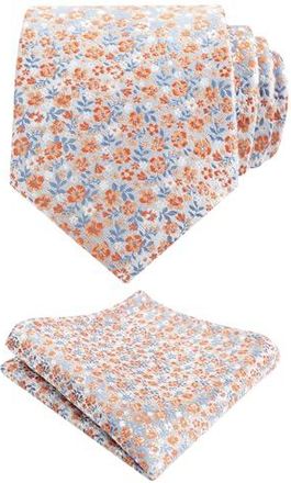 Alizeal Cravate florale de couleur claire pour homme et petite fleur colorée pour fête de mariage, 142-bleu clair + orange, taille unique