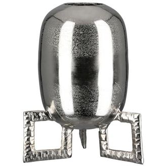 Gilde Vase Rocket aus Aluminium - rund - strukturiert - silberfarben - H&ouml;he 29cm x Breite 23cm - wasserdichte Blumenvase