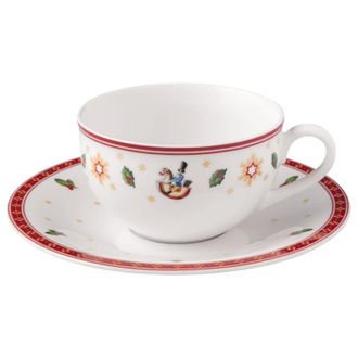 Villeroy & Boch Toys Delight Tee-/Kaffeetasse mit Untertasse, 70 ml, Weihnachtliches Kaffeegeschirr, Premium Porzellan, Rund, Weiß