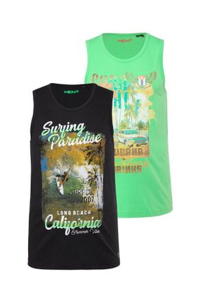 Men Plus T-Shirt Tanktops im 2er-Pack Print Unterhemd