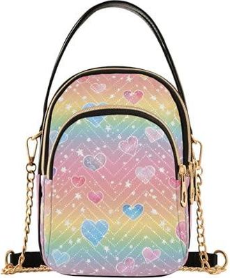Mnsruu Sac à bandoulière pour femme - Motif coeurs pailletés et arc-en-ciel - Petit sac à bandoulière avec sangle réglable