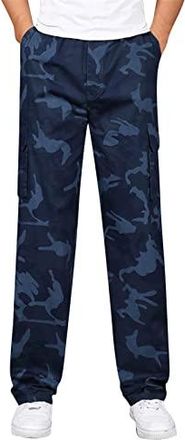 Generic Pantalon de jogging cargo camouflage multi-poches pour homme Pantalon de travail décontracté jambe droite Randonnée Coupe régulière, bleu, XL