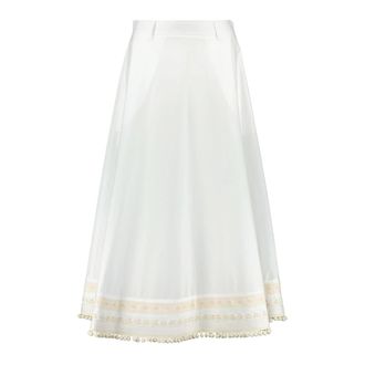 Moschino Langer Popelinrock mit Stickerei - - Skirts - Damen - Wei&szlig; - S