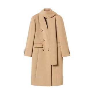 Twinset Manteau Double Boutonnage avec Ch&acirc;le Amovible - Femme - Manteaux - Beige - Taille: 36 FR