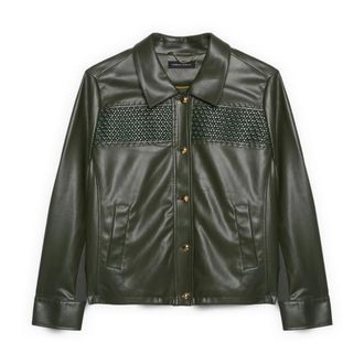 Fiorella Rubino Bikerjacke mit Webstoffeinsatz - - Jackets - Damen - Gr&uuml;n - 3XL