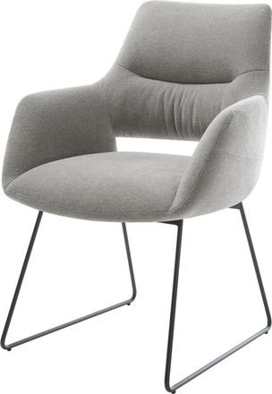DELIFE Polsterstuhl Yago-Flex mit Armlehnen Kufengestell Schwarz Strukturstoff Soft Grau Taschenfederkern