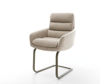 DELIFE Freischwinger Abelia-Flex mit Armlehnen Boucl&eacute; Schlamm Freischwinger flach Effektfinish Titan, Esszimmerst&uuml;hle