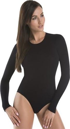Teyli Body femme en tissu de haute qualité, manches longues et taille cintrée. Culotte intégrée pour un confort optimal. Noir XS